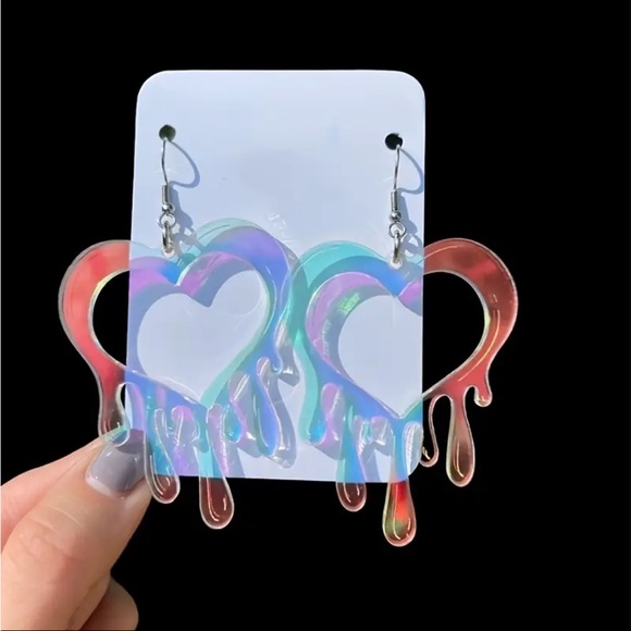 Jewelry | Iridescent Dripping Blue Heart Acrylic Earrings | Poshmark